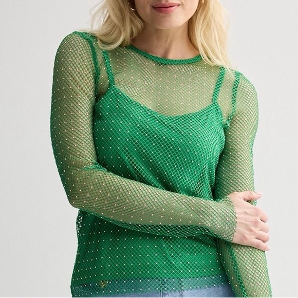 Intempo | Tops | Womens Intempo Rhinestone Mesh Top | Poshmark